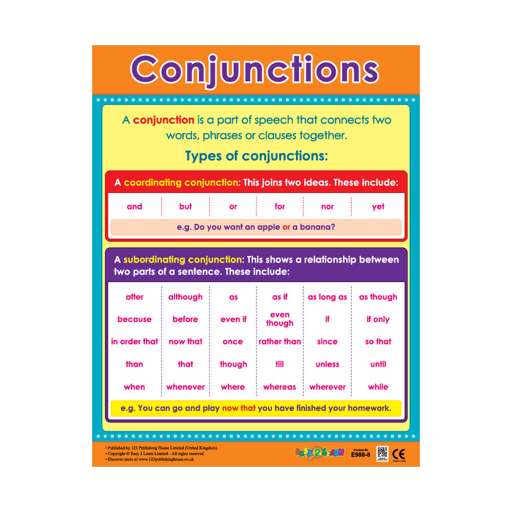 Conjunctions - Wall Chart in English